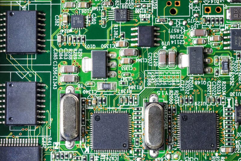 Closeup View of a Server Main Board with Various Components in Green ...