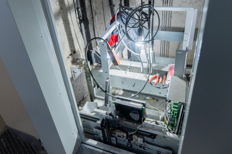 This is an Interior View of an Elevator Shaft with Essential Mechanical ...