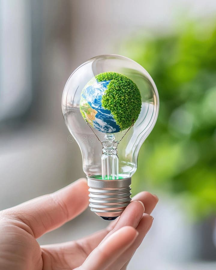 Detailed View of an Energy-efficient Light Bulb Featuring a Miniature ...