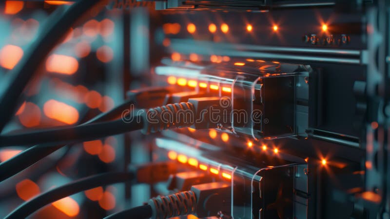 Detailed View of Ethernet Cables Connected To Illuminated Server Stock ...