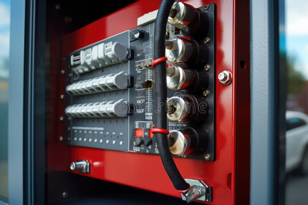 Detailed View of a Fire Engine Control Panel, Suitable for Firefighting ...