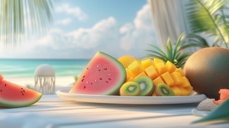 Detailed View of a Fresh Fruit Platter Featuring Sliced Mango ...