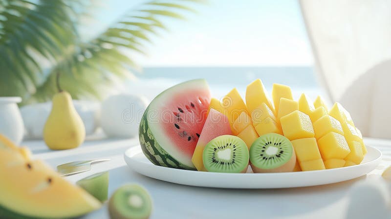 Detailed View of a Fresh Fruit Platter Featuring Sliced Mango ...