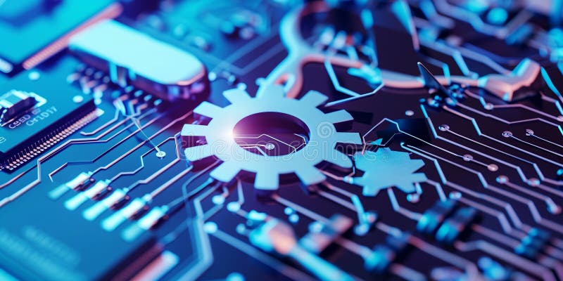 Futuristic Circuit Board with Gear - Innovation and Technology Stock ...