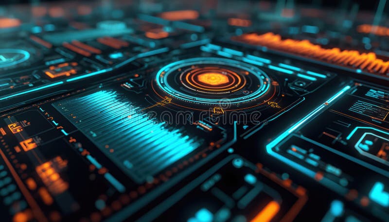 Detailed View of Futuristic Interface Elements. Screen Shows Digital ...