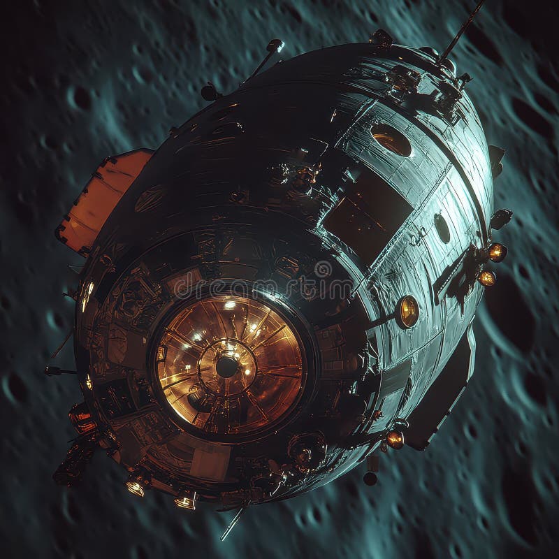 Futuristic Spacecraft Hovering Above Lunar Surface with Detail Stock ...