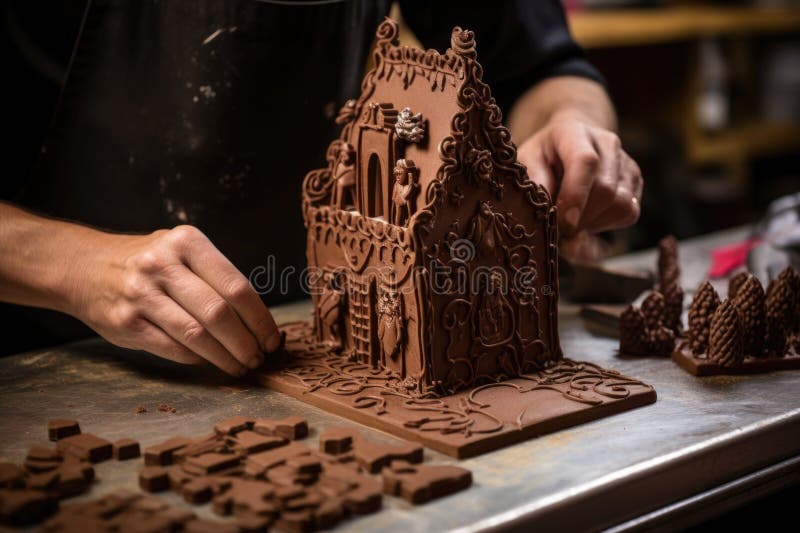 Detailed View of a Gingerbread House Decoration Process Stock Photo ...