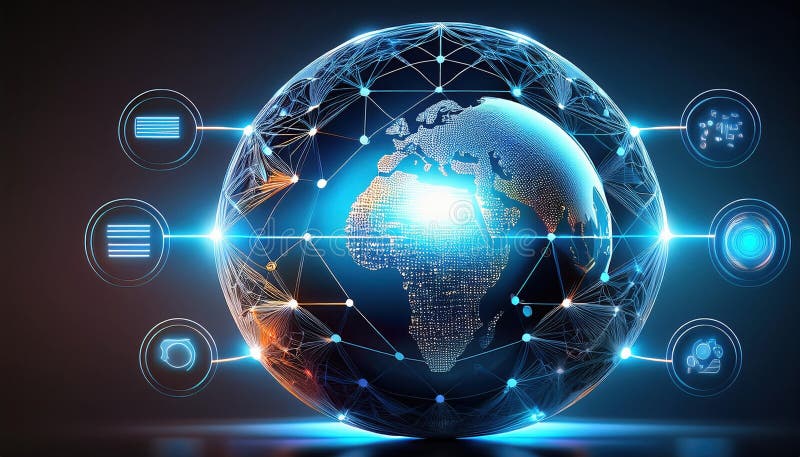 A Detailed View of a Globe Surrounded by a Complex Network of Connected ...