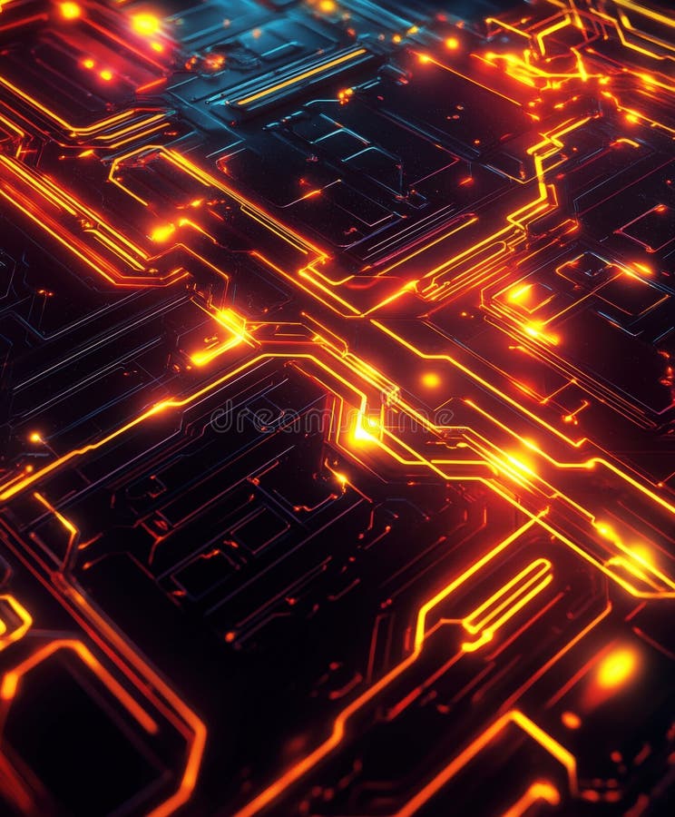 Glowing Circuits in a Futuristic Sci-fi Landscape at Night Stock ...