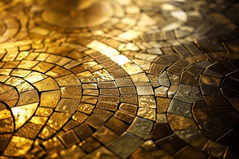 Detailed View of a Glowing Gold Mosaic Tile with an Antique Touch ...