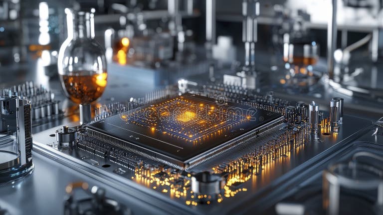 Futuristic Quantum Processor Chip in a Clean Technology Lab Digital ...