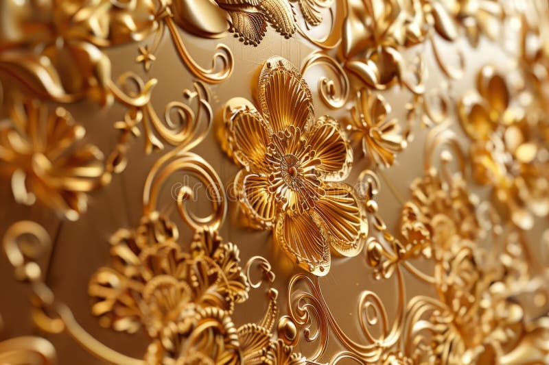 Detailed View of Gold Wallpaper Featuring Intricate Floral Patterns ...