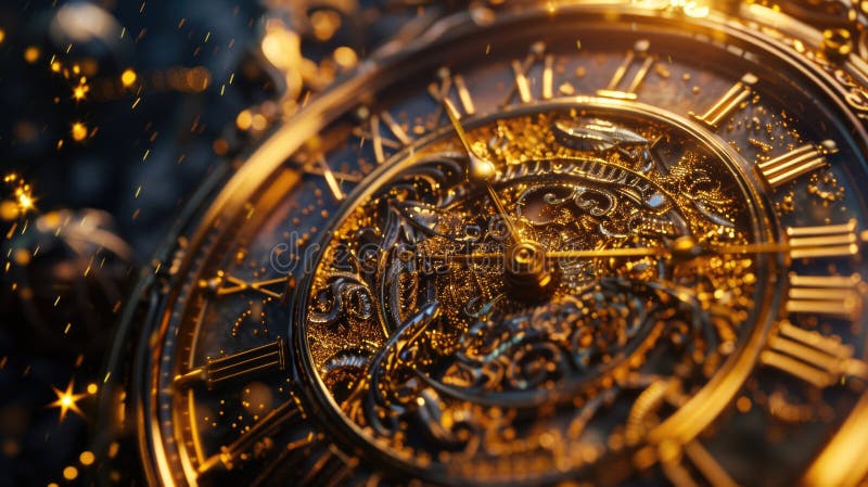A Detailed View of a Golden Clock Face with Intricate Details Stock ...