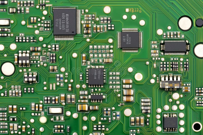 Detailed View of Green Electronic Circuit Board with Microchip and ...