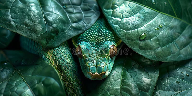 A Detailed View of a Green Snake Resting on a Leaf Stock Photo - Image ...