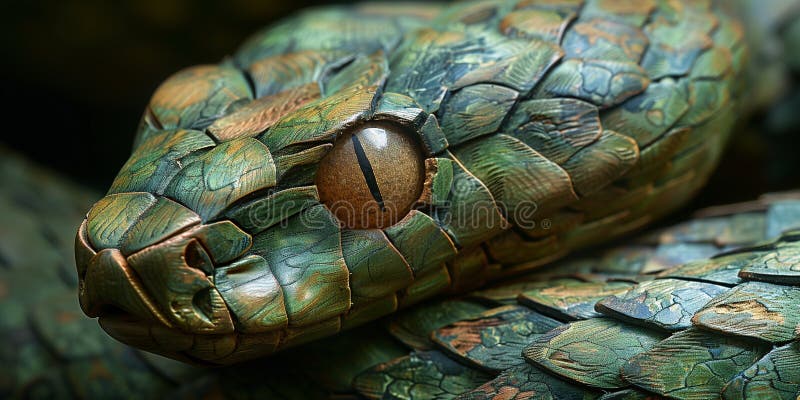 Detailed View of a Green Snakes Head Showcasing Its Scales and Features ...