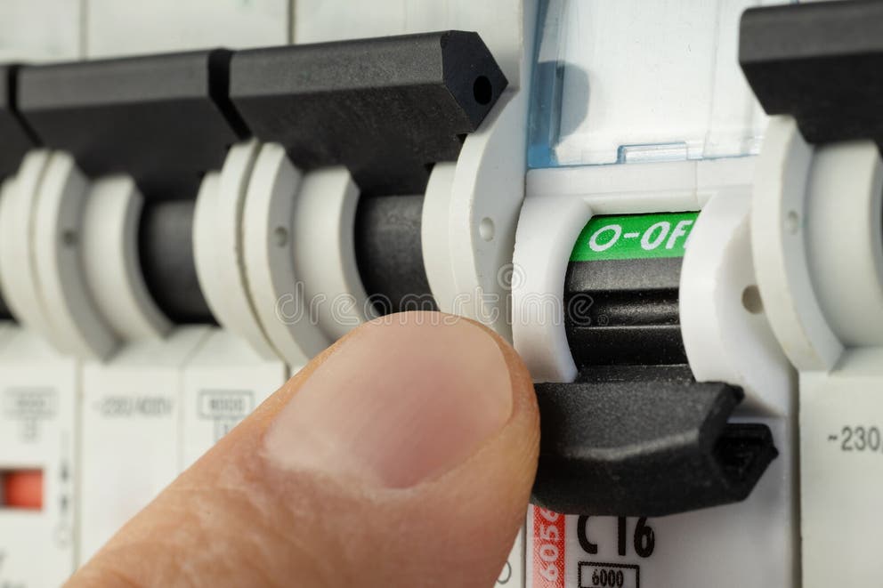 Hand Flipping Electrical Switch in Breaker Panel Stock Photo - Image of ...