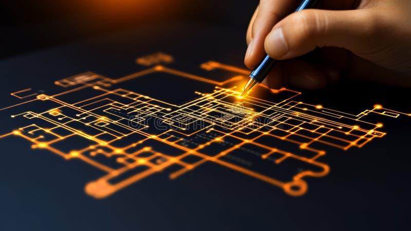 A Detailed View of Hands Examining a Complicated Network Diagram Stock ...