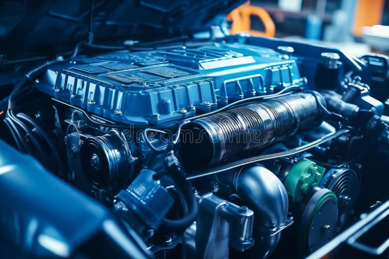 Detailed View of a High Performance Car Engine in a Garage Workshop ...