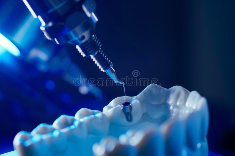 Close-up of Advanced Dental Laser Equipment Operating on a Model Tooth ...