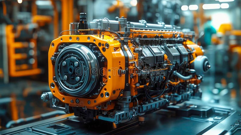 Detailed View of a High-tech Electric Motor Engine with Illuminated ...