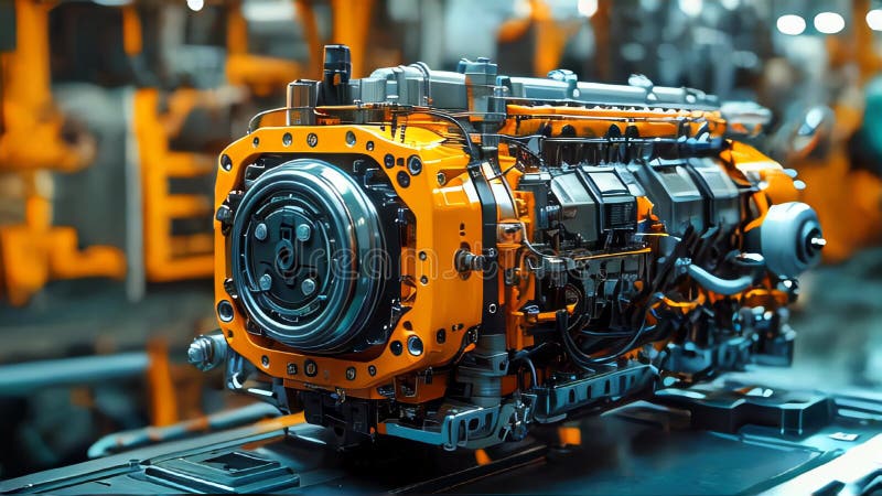 Detailed View of a High-tech Electric Motor Engine with Illuminated ...