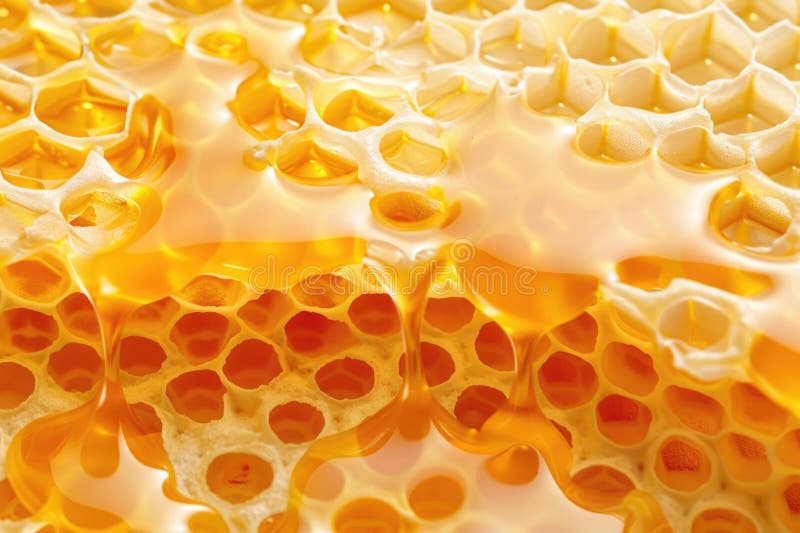 A Detailed View of a Honeycomb Structure with Hexagonal Cells and Bees ...