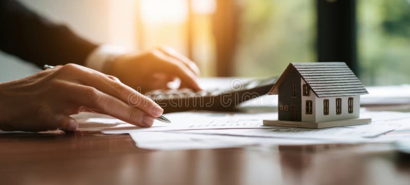 The Detailed View of a House Model and Financial Documents on a Desk ...