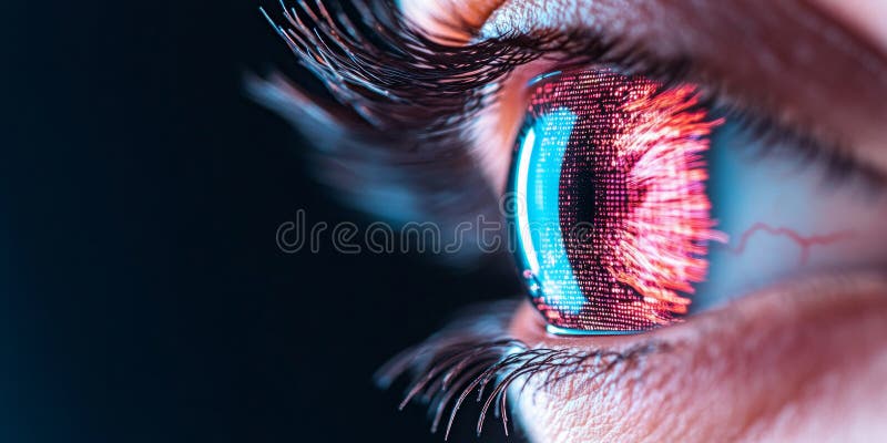 A Detailed View of a Human Eye Displaying Colorful Digital Patterns ...