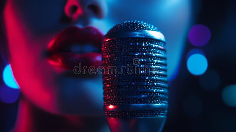 A Detailed View of Human Lips Speaking into an Advanced Microphone ...