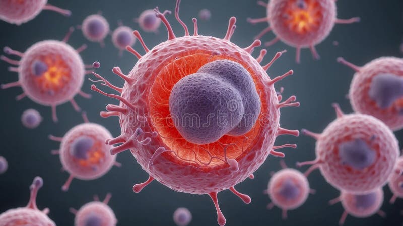 Detailed View of Human Tissue Cells Showcasing Cellular Processes in ...