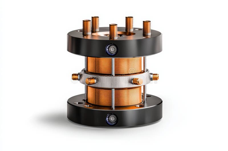 A Detailed View of an Industrial Coil Device with Copper Winding and ...