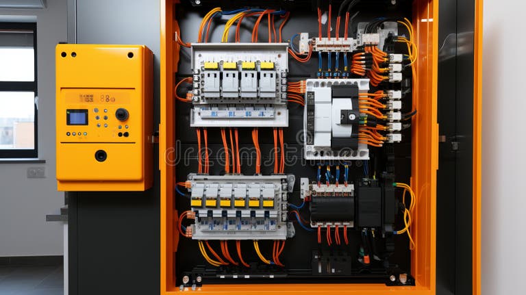 Detailed View of an Industrial Electrical Control Panel Showcasing ...