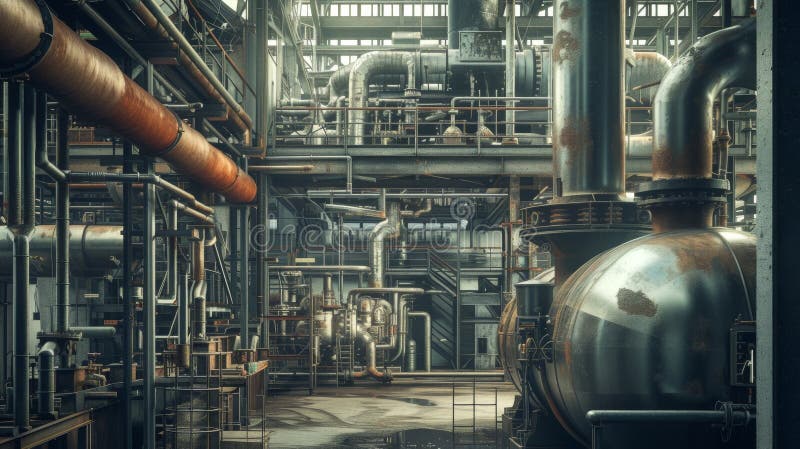 Industrial Plant with Complex Pipe Systems and Machinery Stock Photo ...