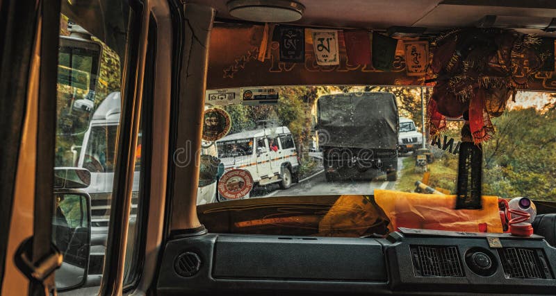 A Detailed View from Inside an Indian Truck on the Road. Stock Photo ...