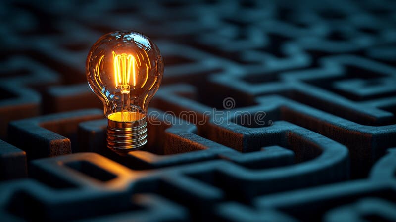 A Detailed View of a Labyrinth Pattern with a Bright Light Bulb at the ...