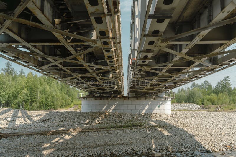 Close-up View of Metal Bridge Structure from Below Stock Image - Image ...