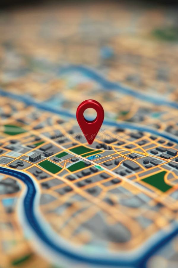 A Detailed View of a Map with a Pin Marking a Location Stock Image ...