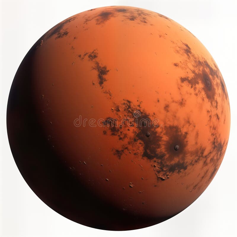 Detailed View of Mars Planet. Reddish Orange Surface with Dark Craters ...