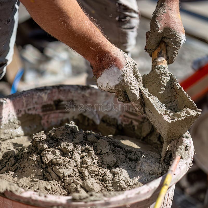 A Detailed View of a Mason Mixing Mortar Highlighting the Essential ...