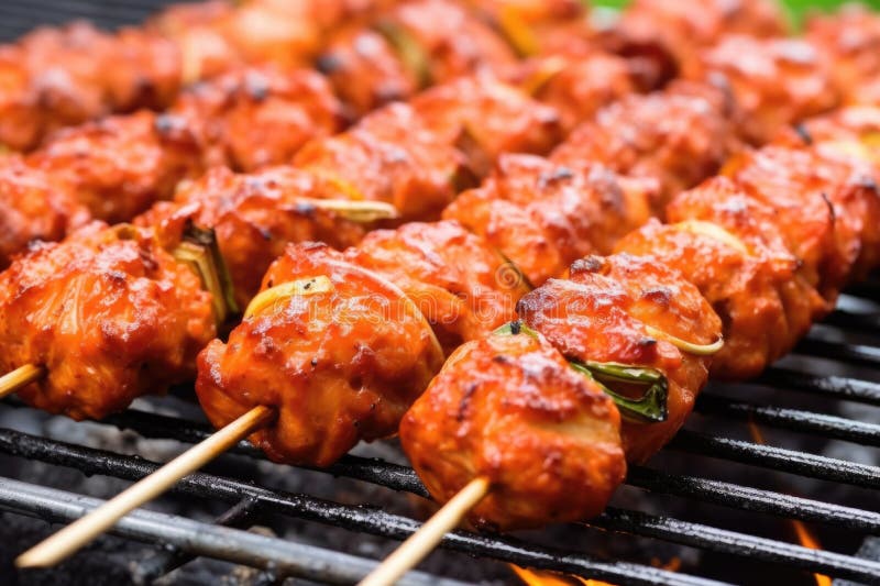 Detailed View of Meatball Skewers with Bbq Grill Marks Stock Photo ...