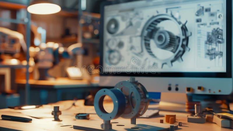 Detailed View of a Mechanical Component on a Workbench with CAD ...