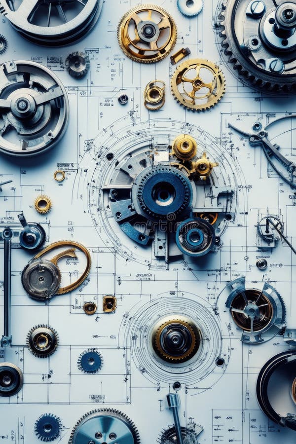 A Detailed View of Mechanical Components on a Technical Drawing Stock ...