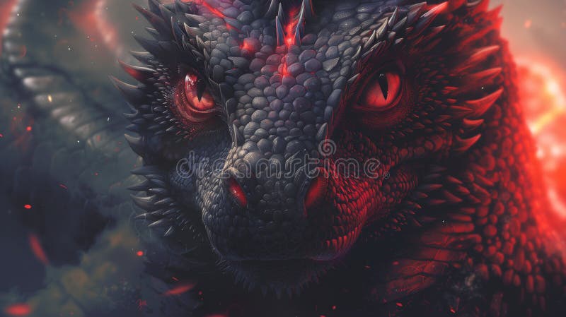 A Detailed View of a Menacing Dragon with Striking Red Eyes Stock Image ...