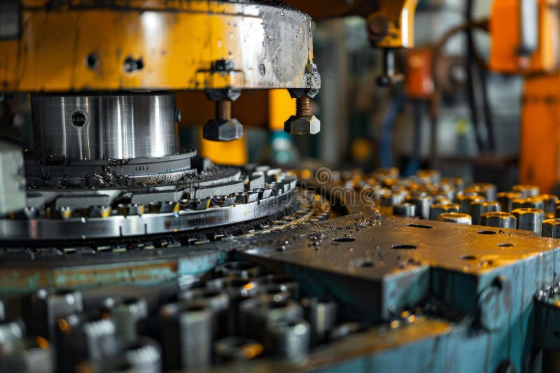 A Detailed View of a Metal Stamping Press in Action Illustrating the ...