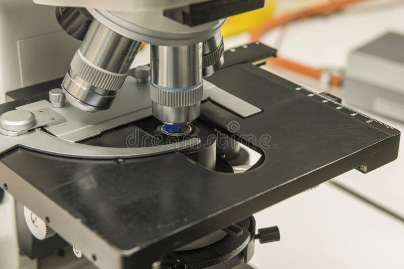 Detailed View of a Microscope in a Laboratory Stock Image - Image of ...