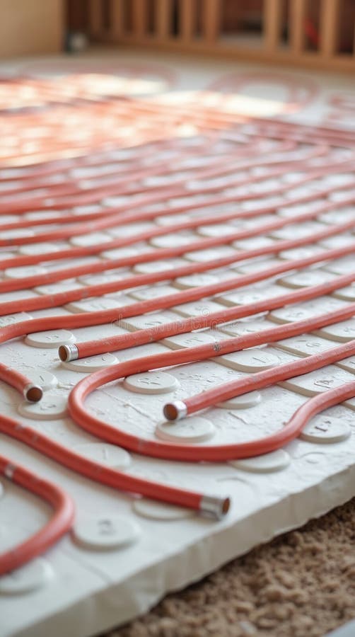 Close-Up of Red Underfloor Heating Pipes Arranged for a Home Heating ...