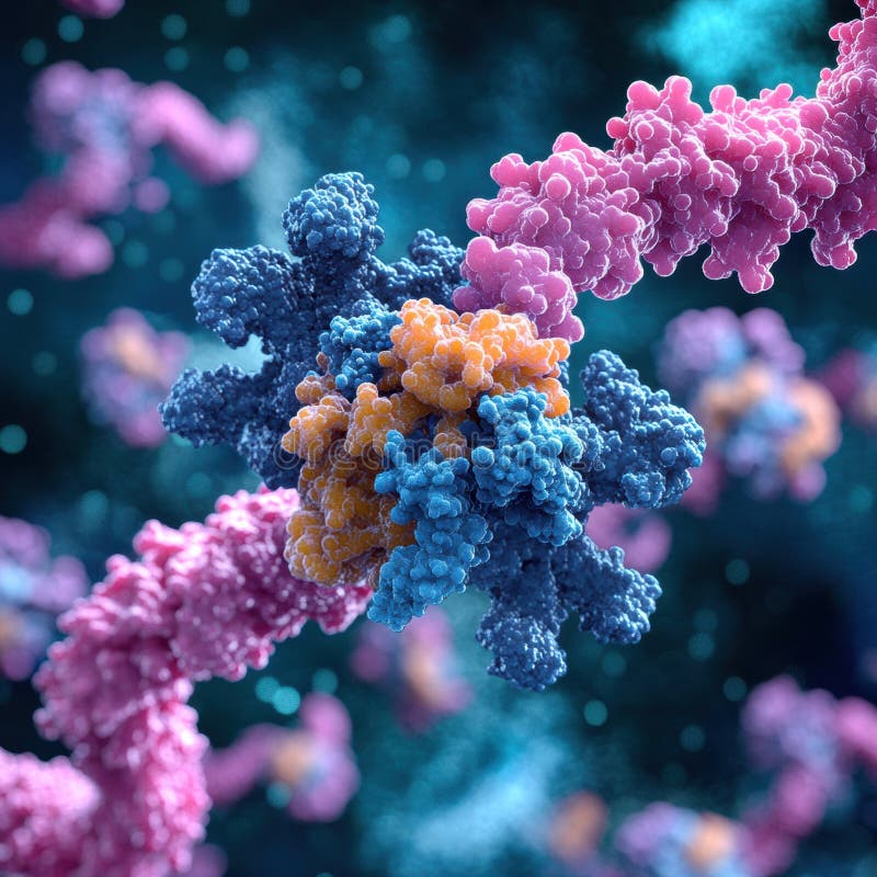 Molecular RNA Chain in Close Up with Surrounding Viruses Showcasing ...