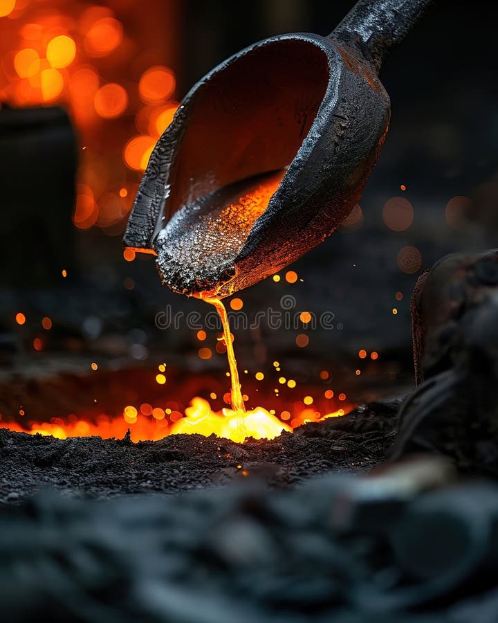 A Detailed View of Molten Metal Being Poured into a Forge Capturing the ...