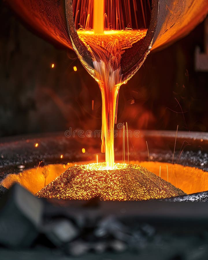 A Detailed View of Molten Metal Being Poured into a Forge Capturing the ...